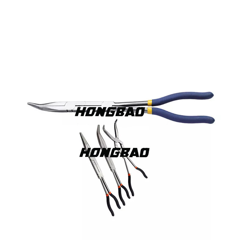 13" 4pc Long Reach Pliers Set Double X Joint Bent Nose Clip Holding 335mm